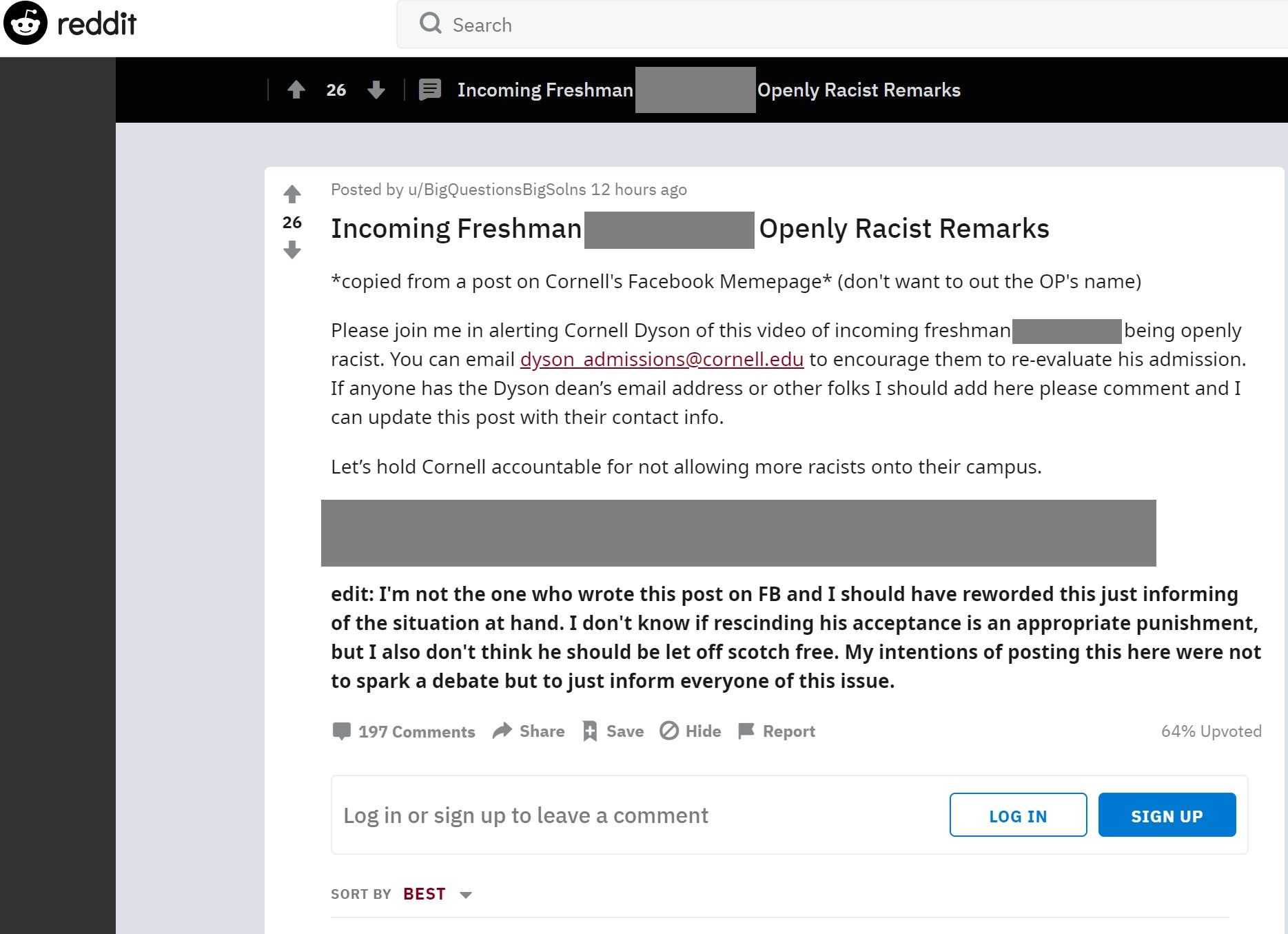 Original Reddit Post (Portions of the photo were removed to protect the ...